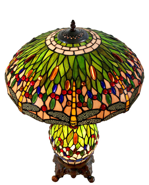 Large 18" Green Traditional Dragonfly Tiffany Table Lamp with Lighted ...