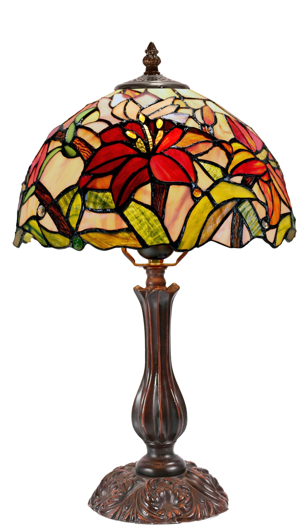 Amazing Oriental Lily Style Stained Glass Leadlight Tiffany Desk Lamp ...