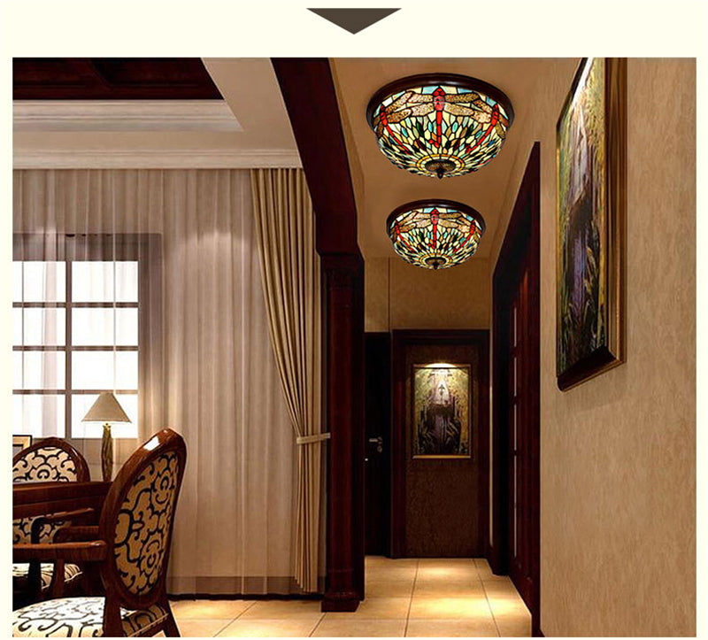 Large 3 lights Dragonfly Tiffany Style Flush Mount Ceiling Lights ...